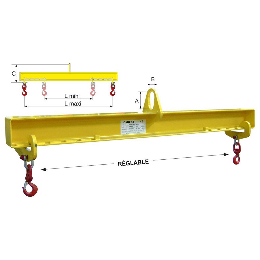 Palonnier monopoutre règlable 2 t - 1000-2000 mm